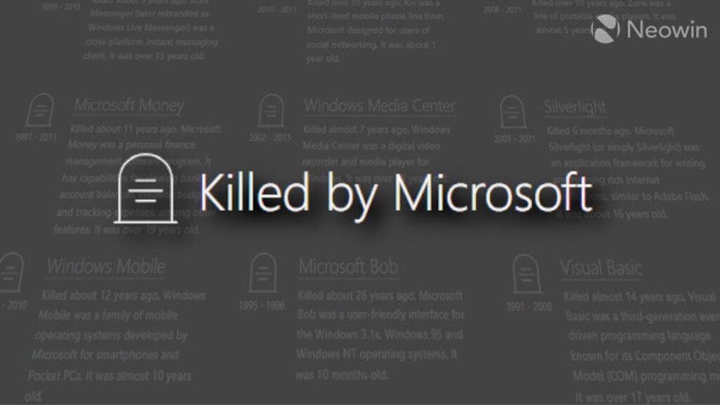 Microsoft's graveyard, list of canceled products and services
